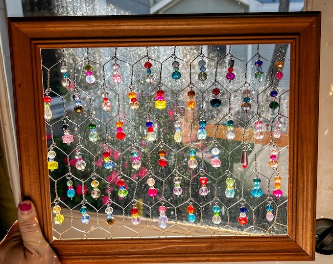 8x10 Rainbow Chicken Wire Suncatcher – Handmade Beaded Window Art ...