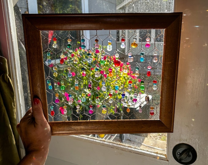 8x10 Rainbow Chicken Wire Suncatcher – Handmade Beaded Window Art ...