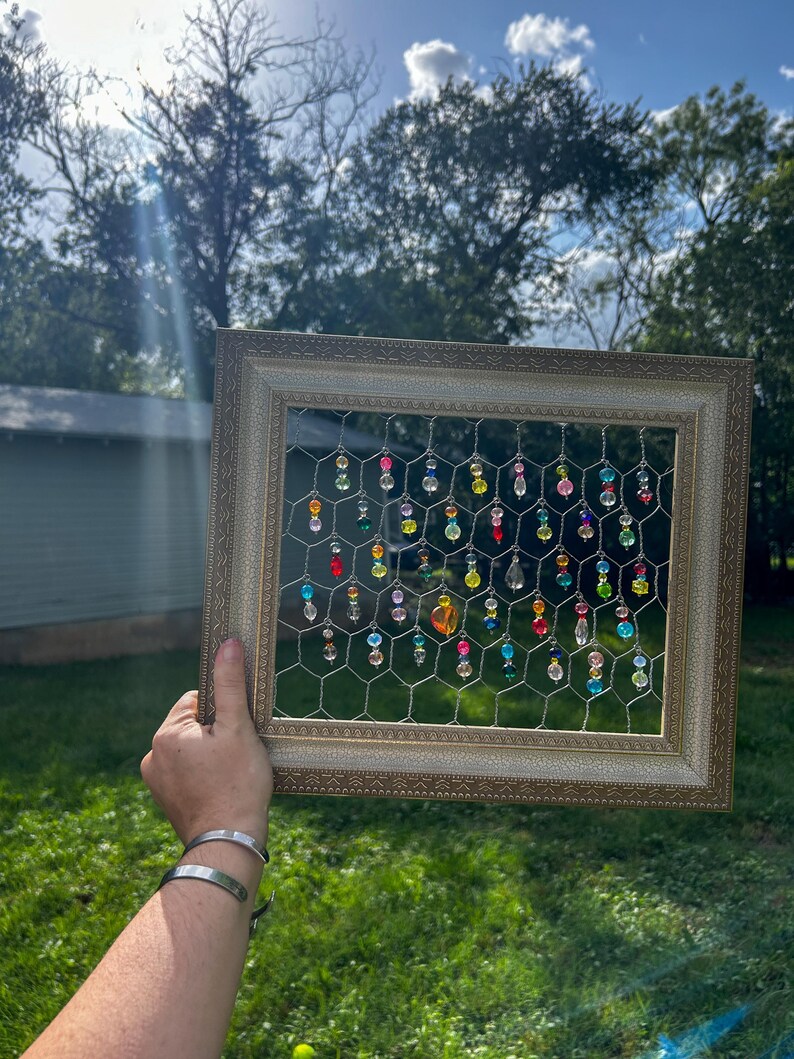 Gold Frame Chicken Wire Suncatcher - Unique Decorative Window Art With ...