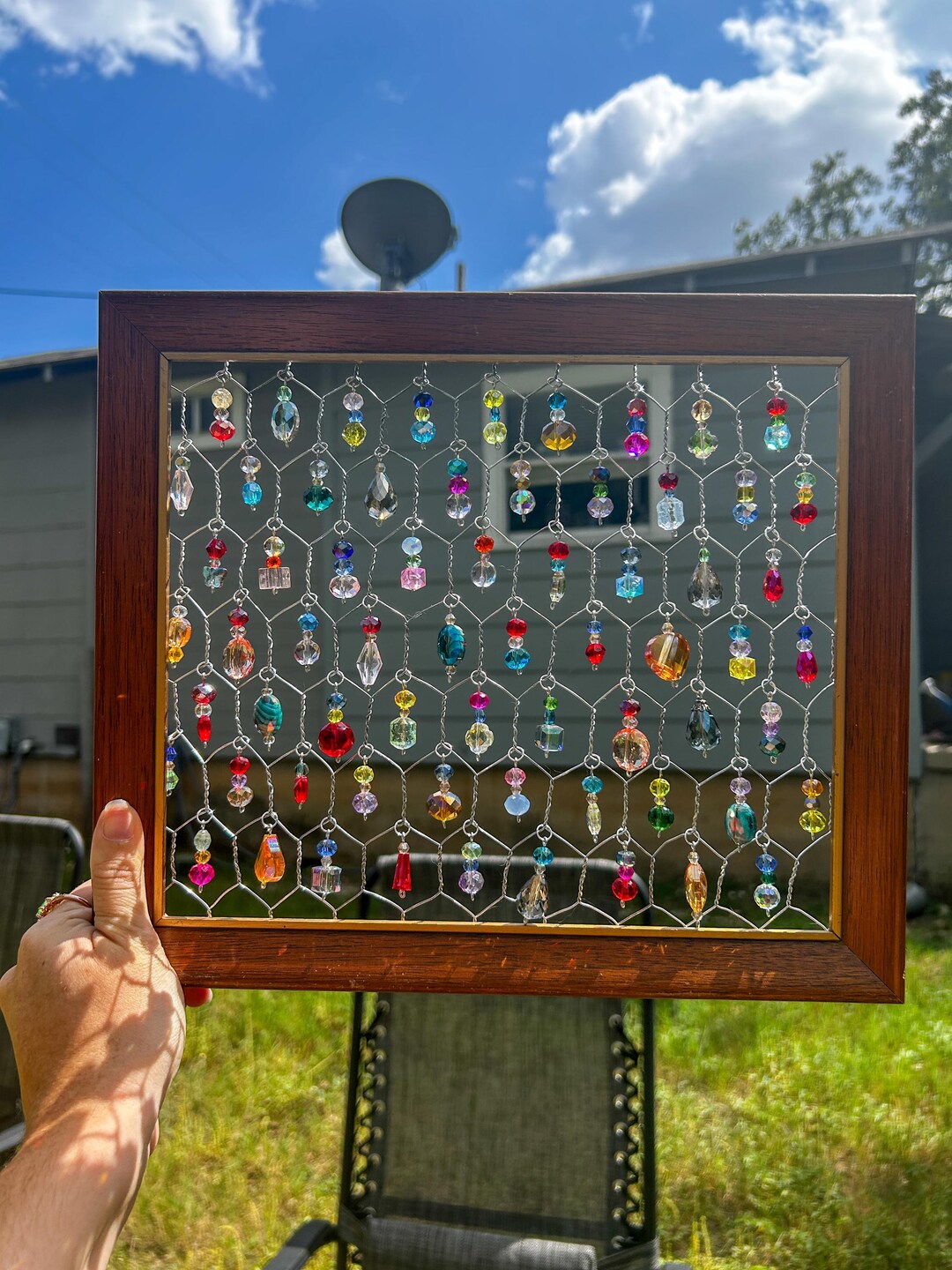 8x10 Rainbow Chicken Wire Suncatcher – Handmade Beaded Window Art ...