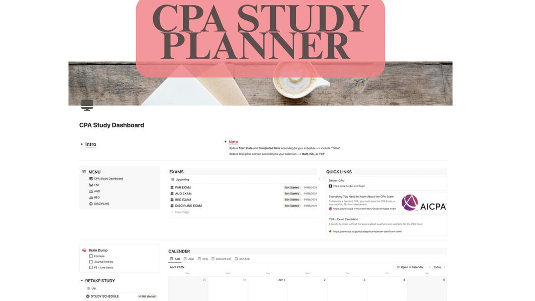 Notion Template CPA Exam Study Planner | All CPA Topics and Tracking ...