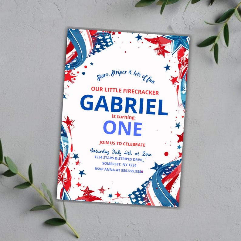 Patriotic Birthday Invitation | Stars & Stripes Party | Firecracker ...