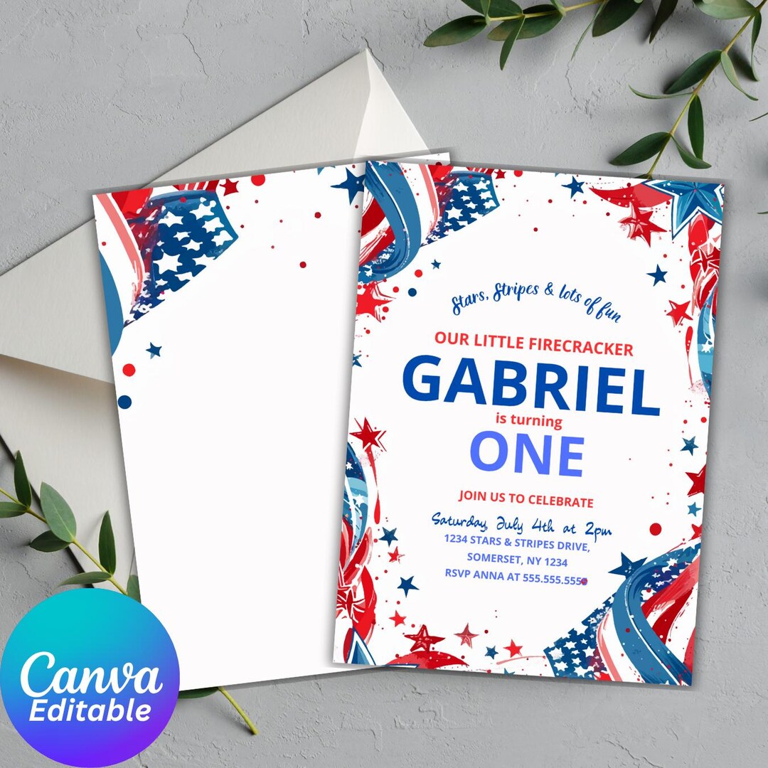 Patriotic Birthday Invitation | Stars & Stripes Party | Firecracker ...