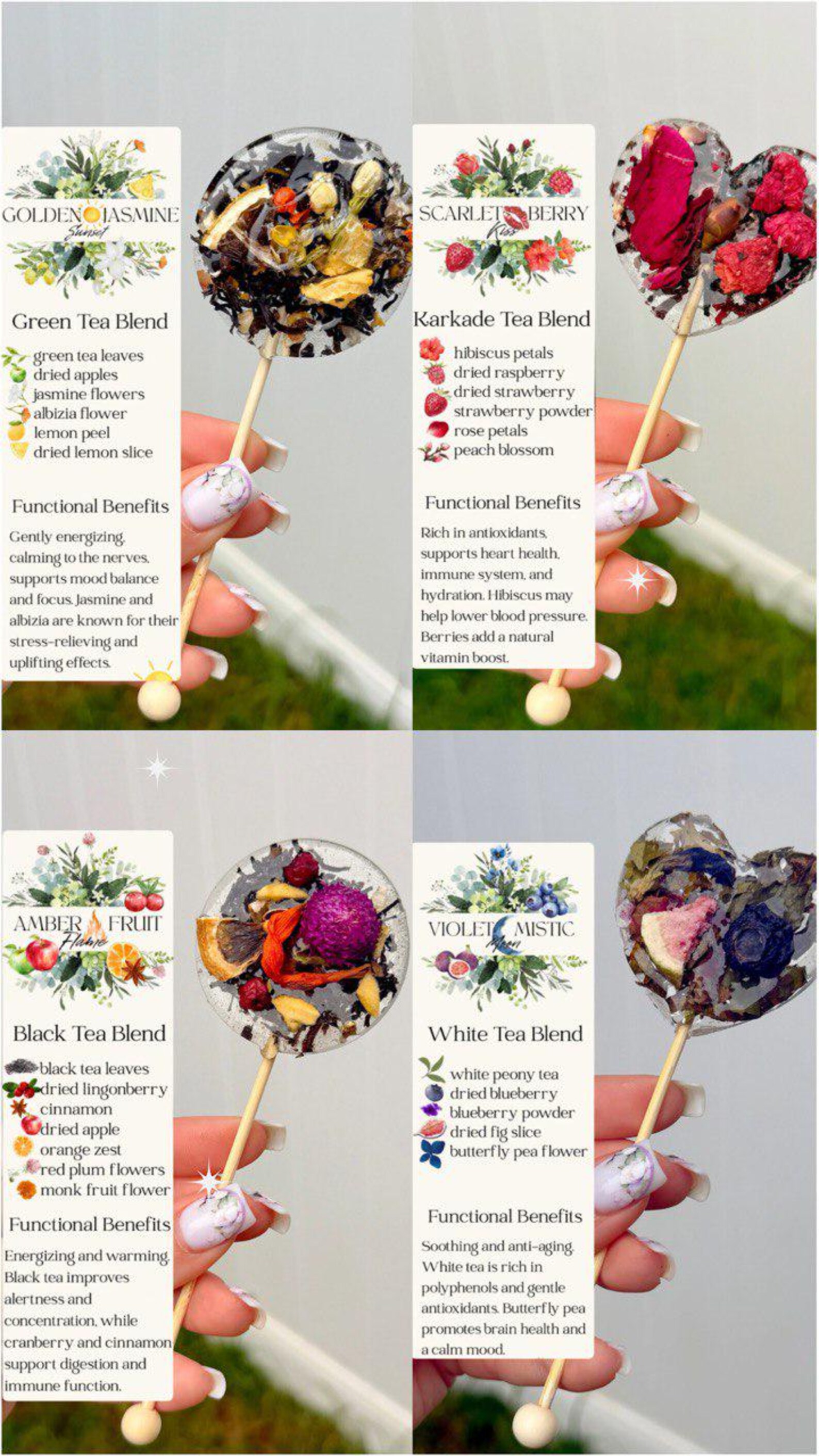 Set of Artisan Herbal Tea Lollipops, Sugar-free Isomalt Tea Pops With ...