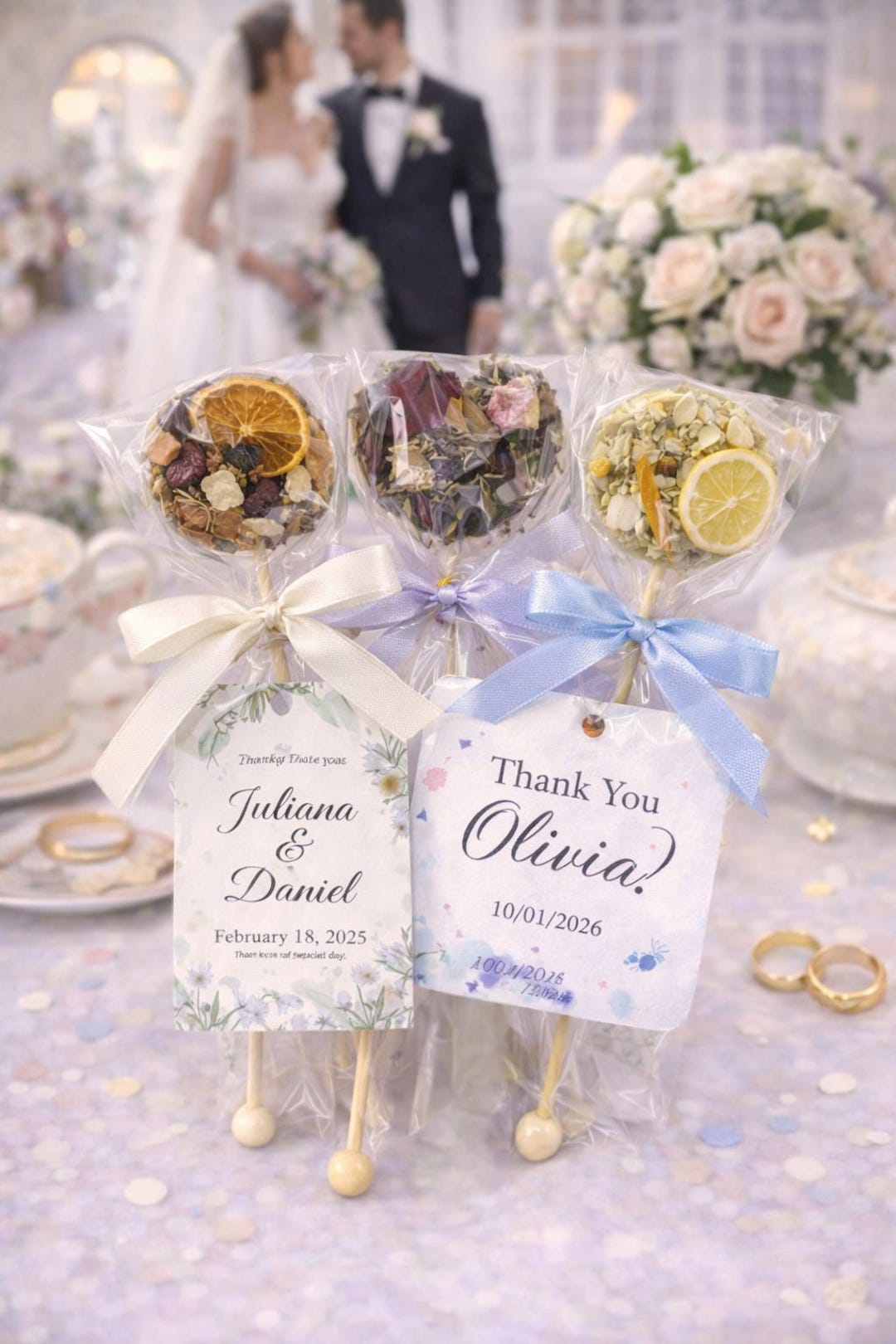 Custom Tea Lollipops: Wedding Favors With Tag & Satin Ribbon - Etsy