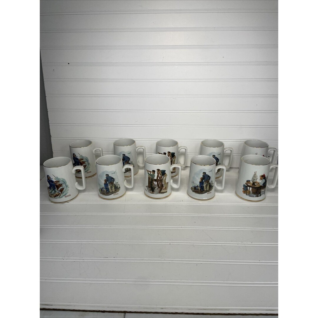 Lot of 10 Vintage Norman Rockwell Coffee Mugs 1985 Gold Trim Museum ...
