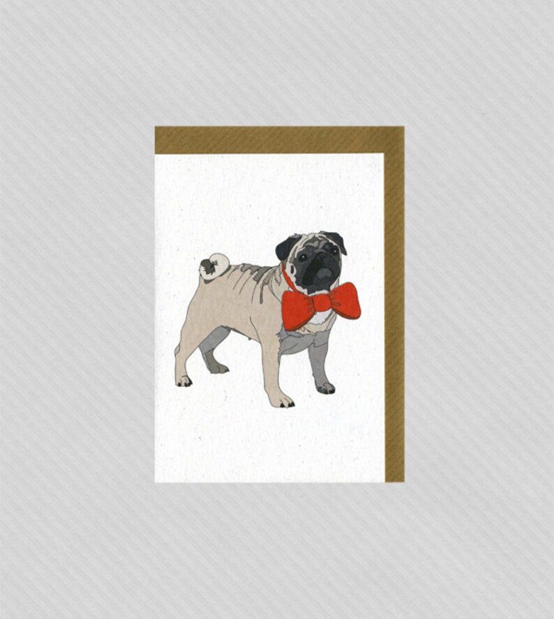 Illustrated Pug Dog Blank Greetings Card - Etsy