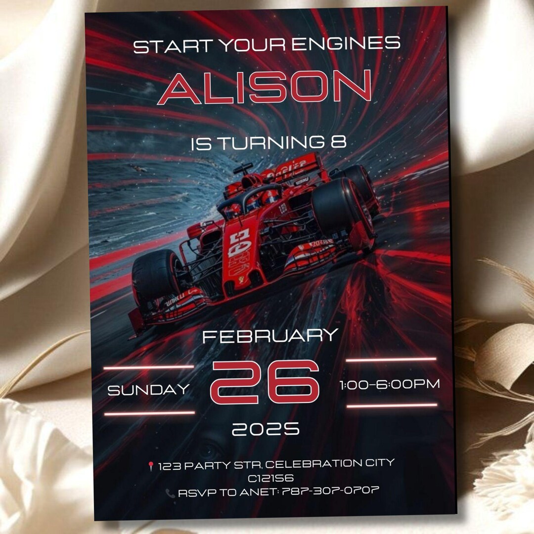Red Race Car Invitation, Formula Car Birthday Invite, Editable Boys ...
