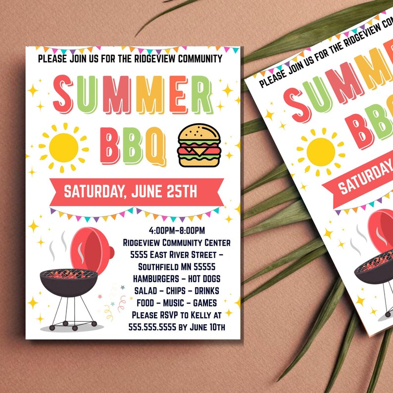 Editable Summer BBQ Template Invitation, Party Cookout Flyer Template ...