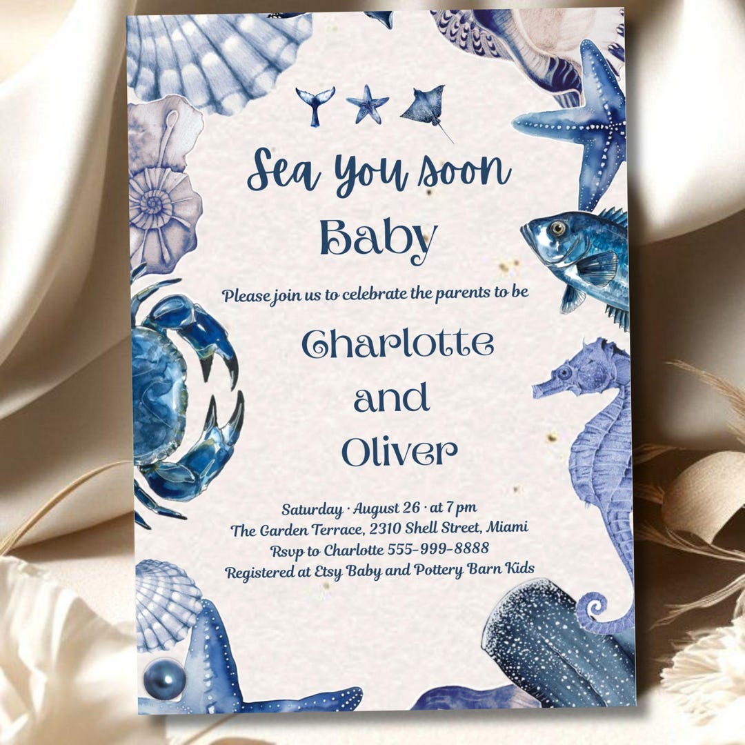 Sea You Soon Baby Shower Invitation | Blue Coastal Baby Shower Invite ...