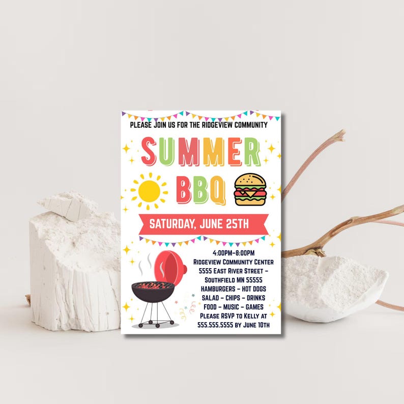 Editable Summer BBQ Template Invitation, Party Cookout Flyer Template ...