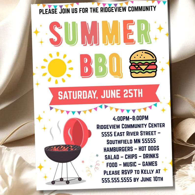 Editable Summer BBQ Template Invitation, Party Cookout Flyer Template ...