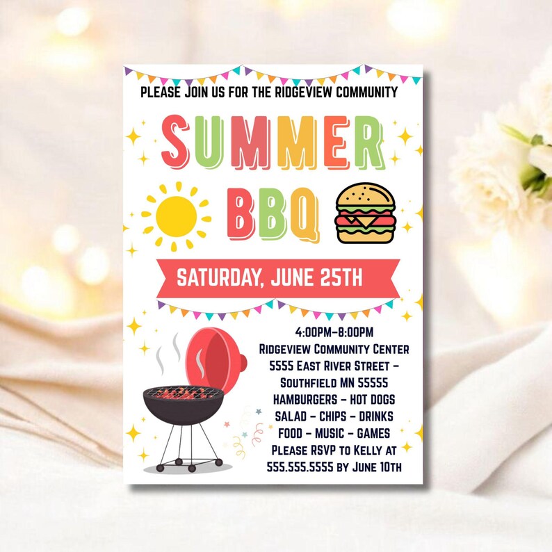Editable Summer BBQ Template Invitation, Party Cookout Flyer Template ...