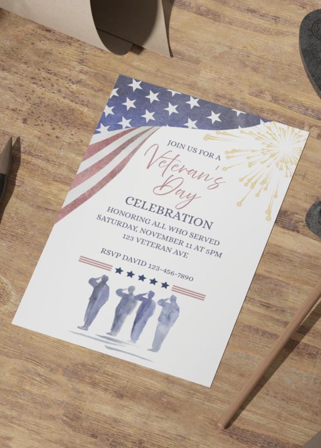 Veterans Day Event Invitation – Editable Template – Patriotic ...