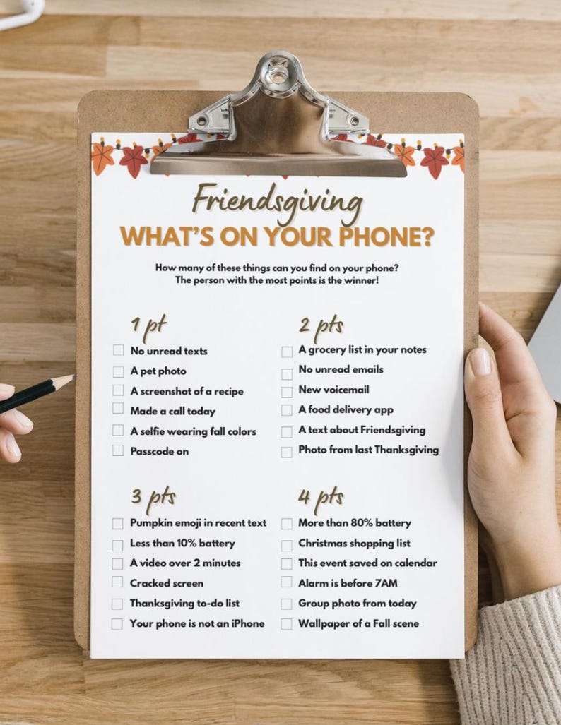 Friendsgiving “what’s on Your Phone?” Game | Thanksgiving Party Game ...