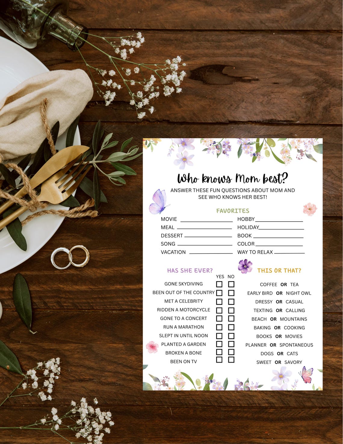Who Knows Mom Best Game • Mother’s Day Printable Game • Fun Quiz for ...