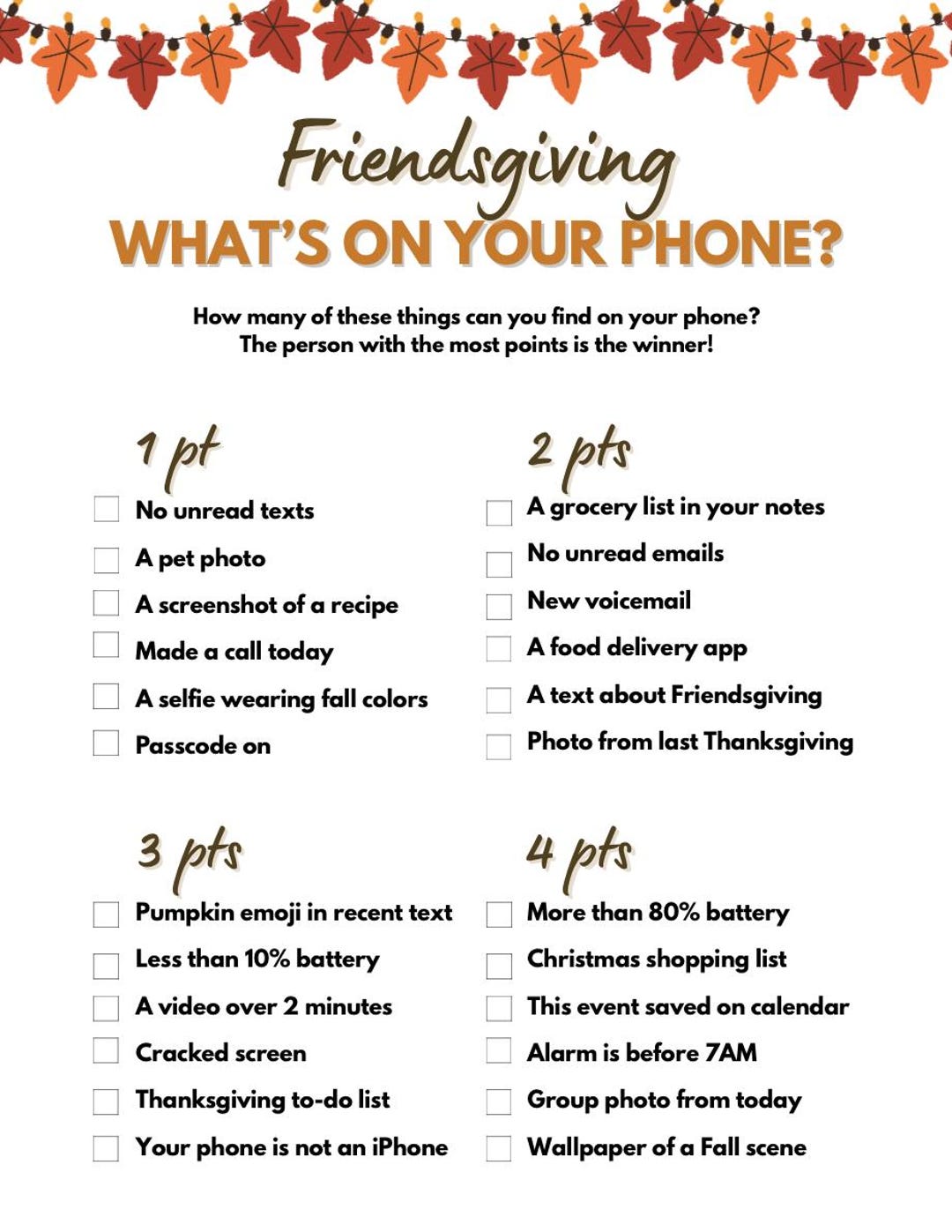 Friendsgiving Games Bundle! (8 Games) - Printable Party Activities ...