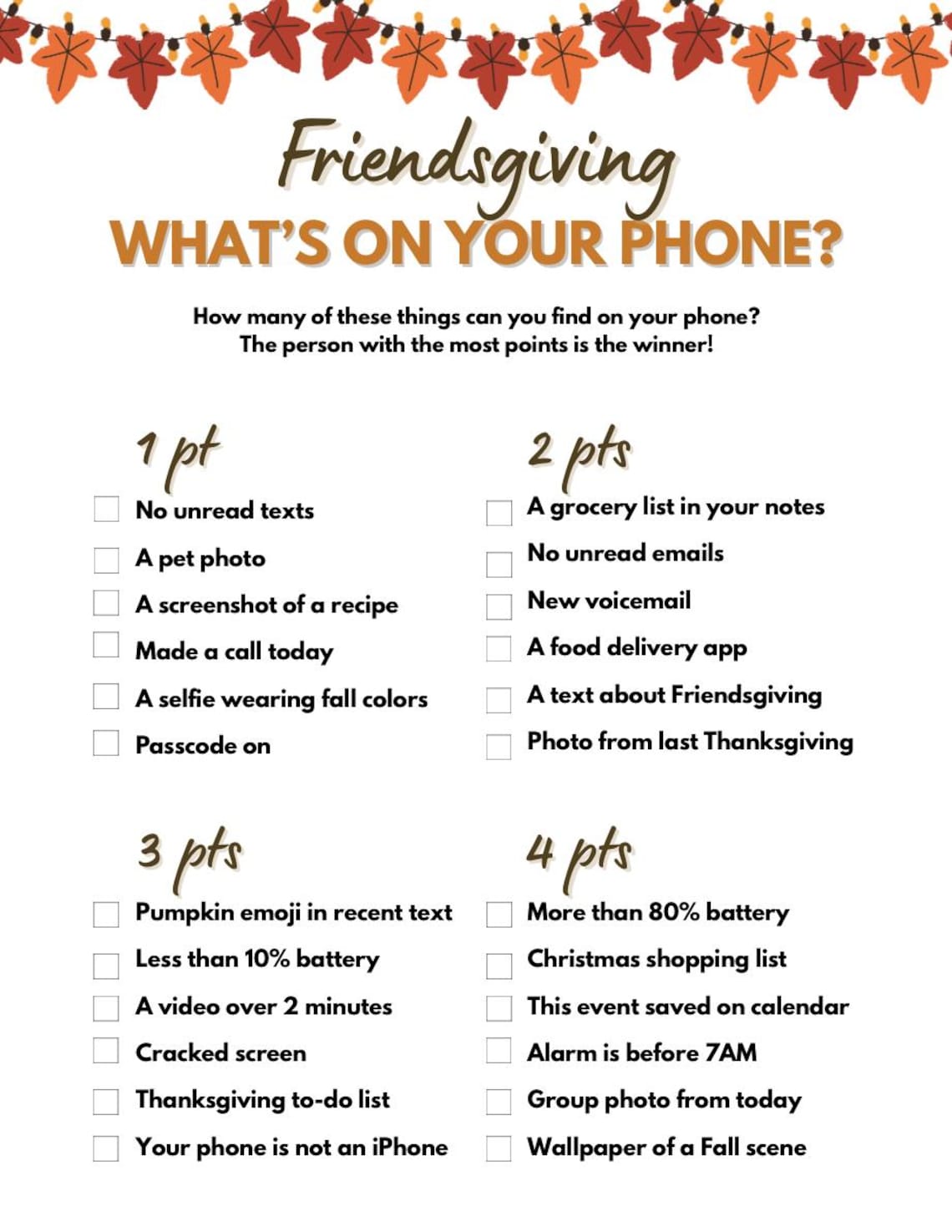 Friendsgiving Games Bundle! (8 Games) - Printable Party Activities ...