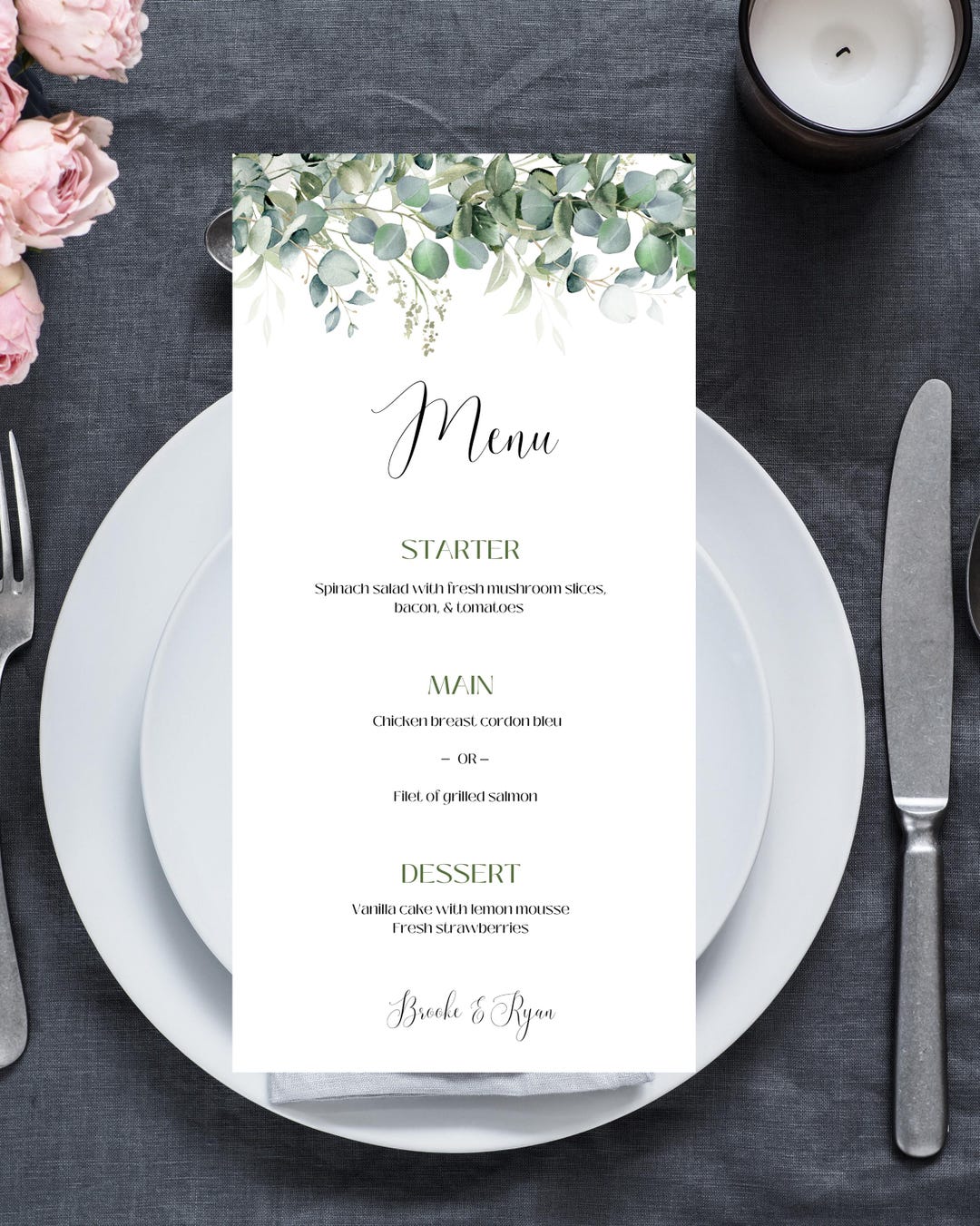 Wedding Menu Template - Editable Canva Template, Printable Wedding Menu ...