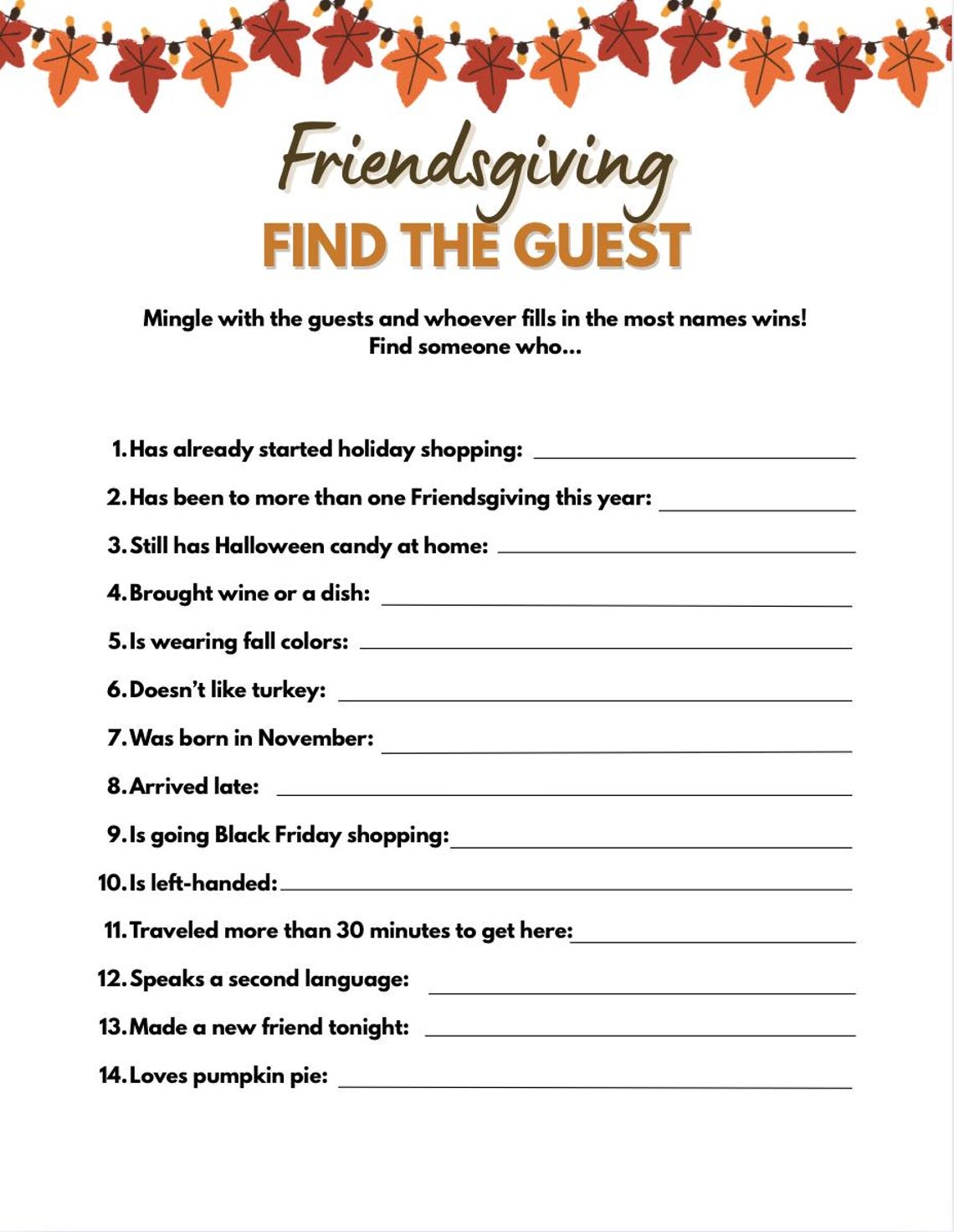 Friendsgiving Games Bundle! (8 Games) - Printable Party Activities ...