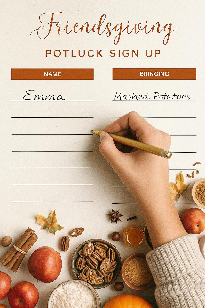 Friendsgiving Potluck Sign up Sheet | Instant Download - Etsy