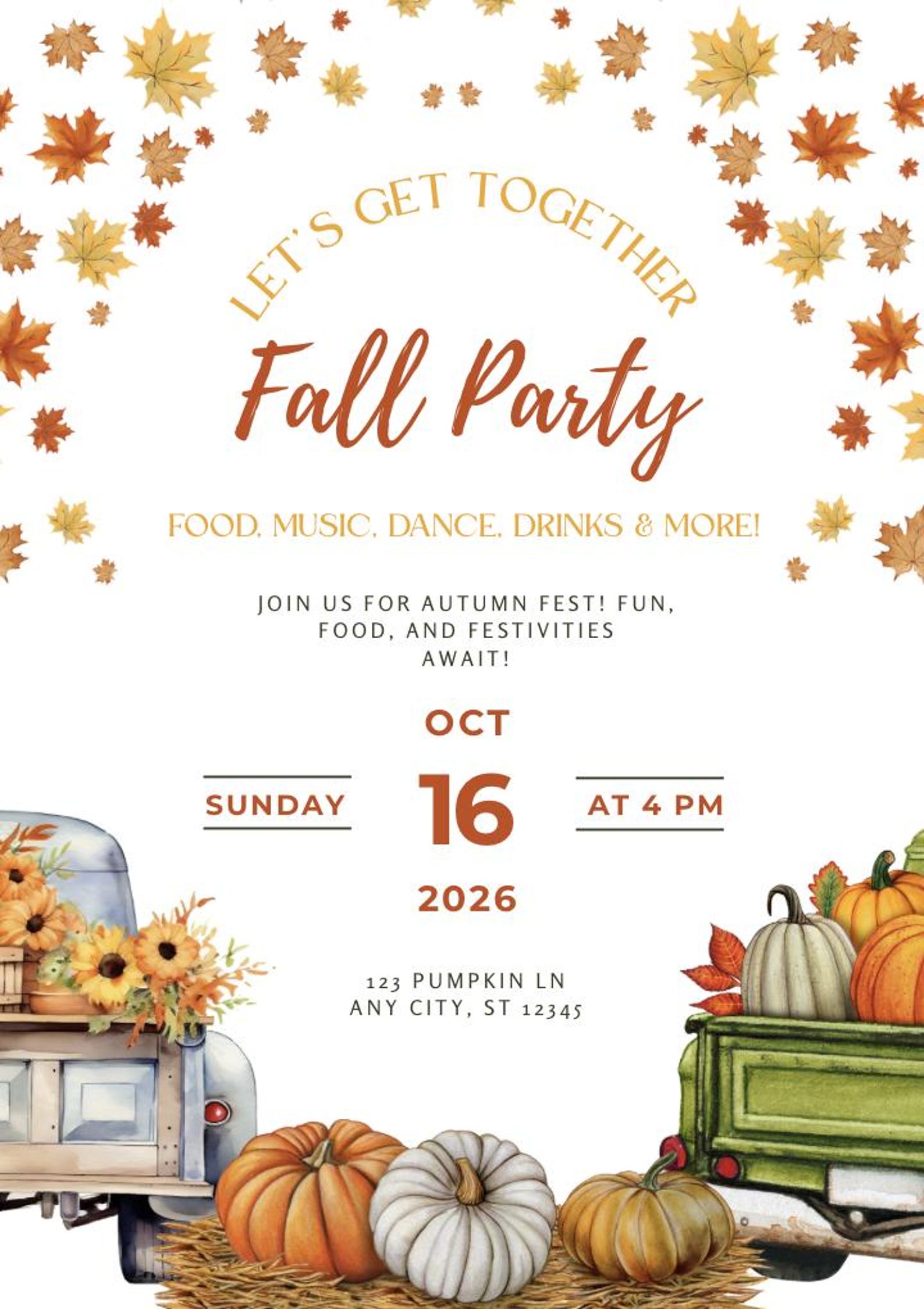 Editable Fall Party Invitation Template - Etsy