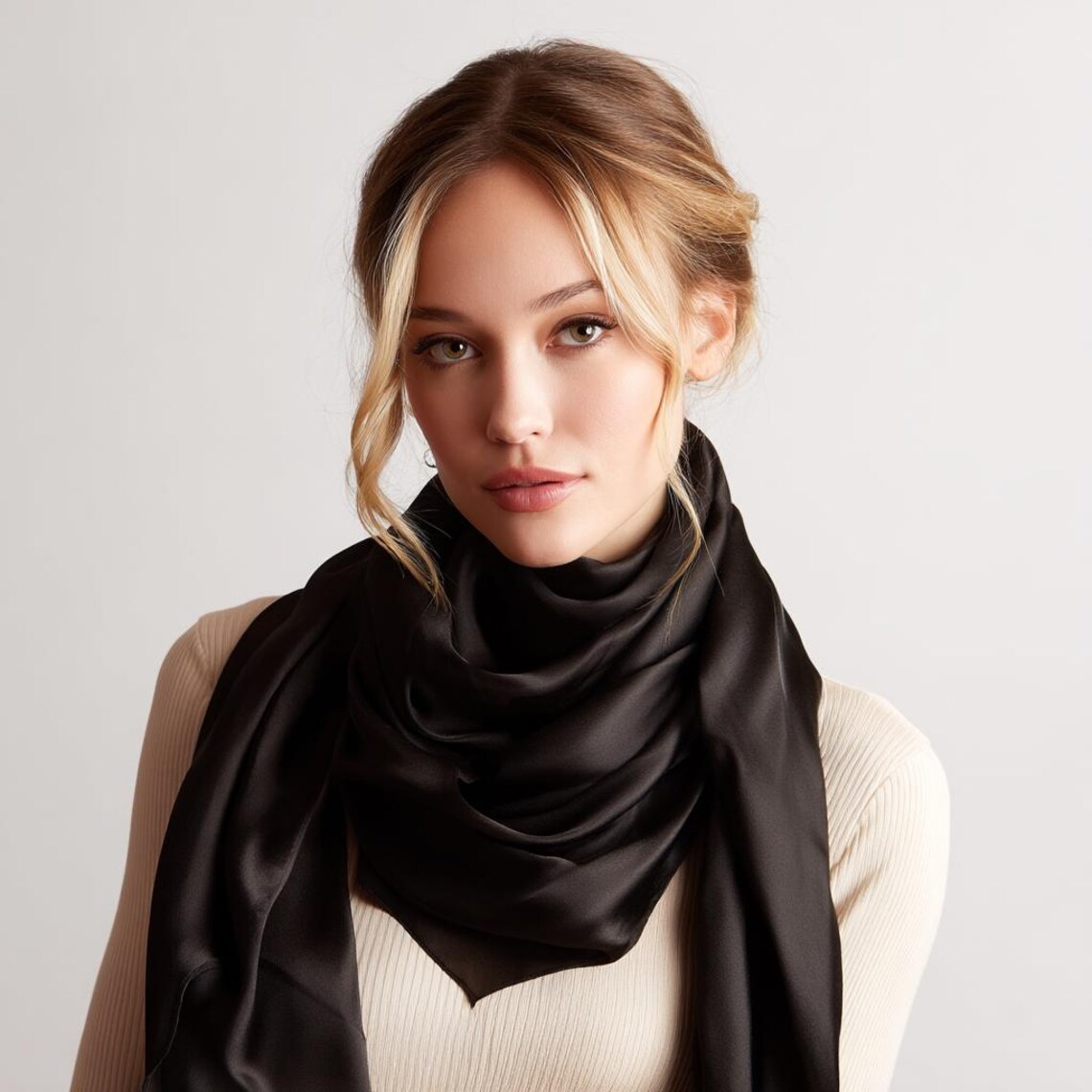 Square Black Pure Natural Real 100 Silk Scarf for Women Luxury High ...