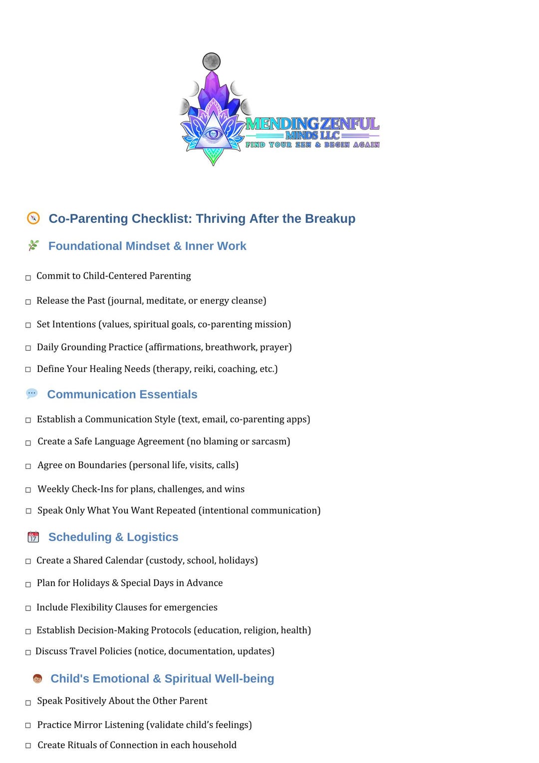Co-parenting Checklist Printable | Child-centered Boundaries, Schedules ...