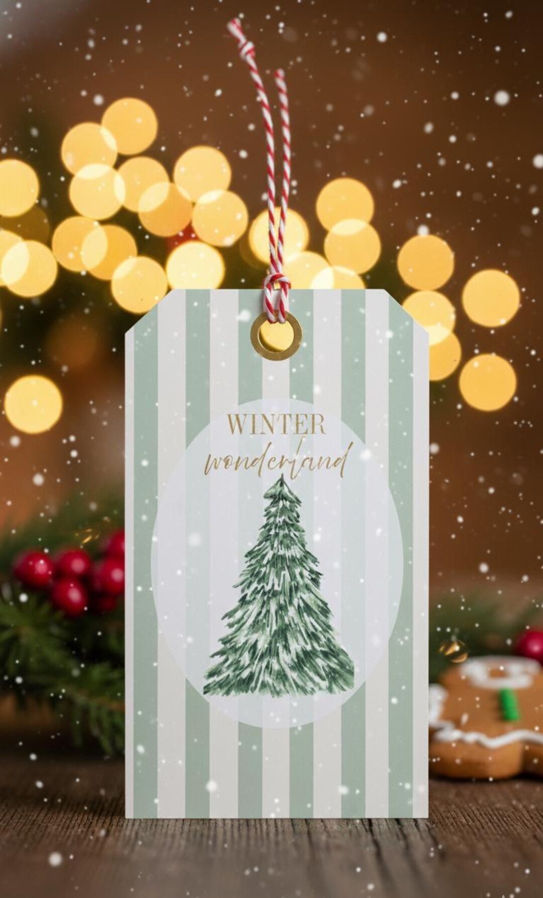 Winter Wonderland Gift Tag Printable | Striped Christmas Tag | Green ...