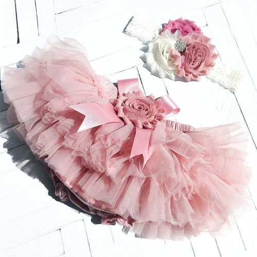 Baby Bloomer Set Dusty Rose Chiffon Ruffle Bloomer and | Etsy