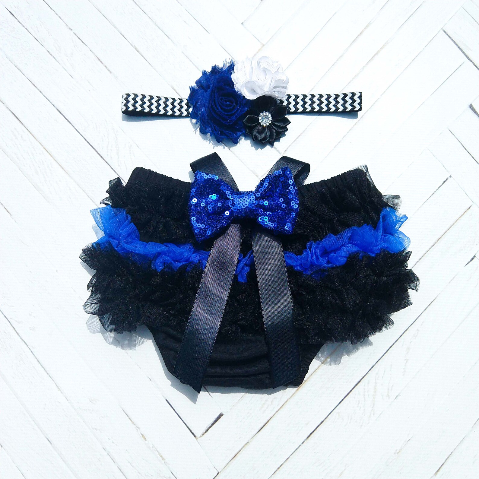 Baby Bloomer Set Black and Blue Bloomer and Headband Baby | Etsy