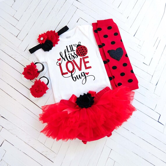 Lil Miss Love Bug Baby Girl Outfit Red & Black Bodysuit Photo | Etsy