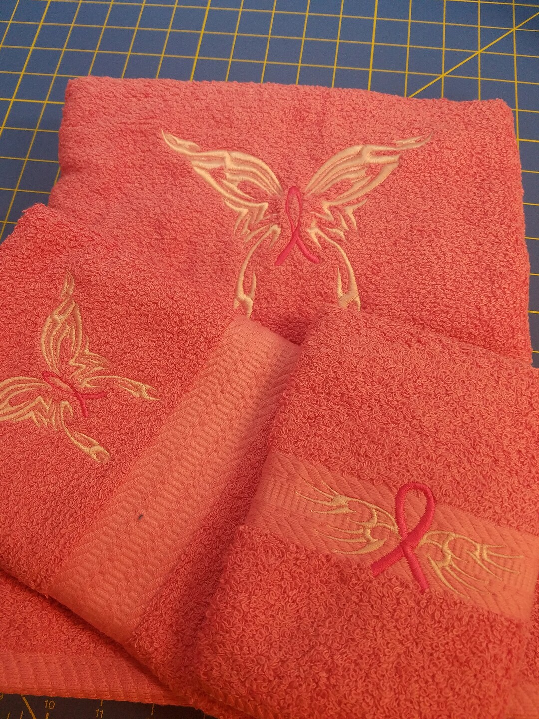 Breast Cancer Embroidered Towels Bath Sheet, Bath Towel, Hand Towel and ...