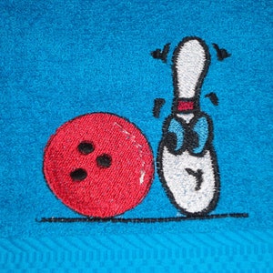 Bowling Towel Bowling Ball & Pin on Turquoise Embroidered Hand Towel ...