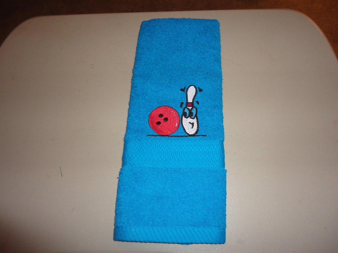 Bowling Towel Bowling Ball & Pin on Turquoise Embroidered Hand Towel ...