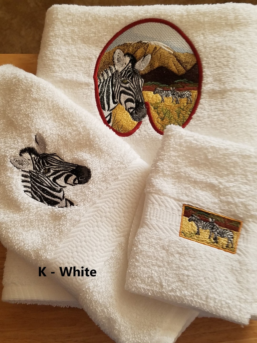 Zebra - Embroidered Bath Towel Set - Bath Towel, Hand Towel and ...