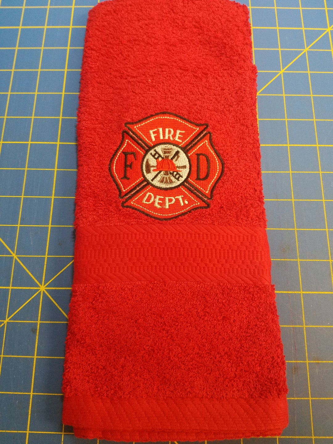 Fireman First Responder Emblem on Red Embroidered Hand Towel Free ...