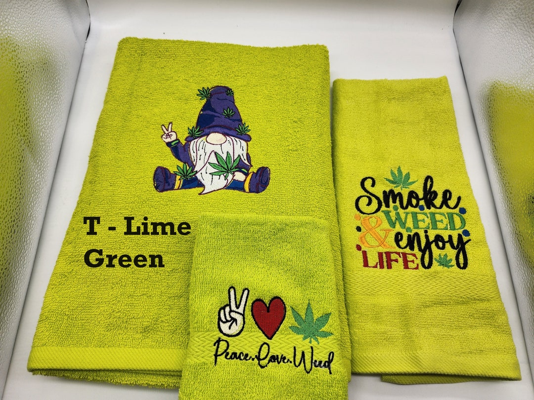 Stoner Gnome Embroidered Towels Bath Sheet, Bath Towel, Hand Towel and ...