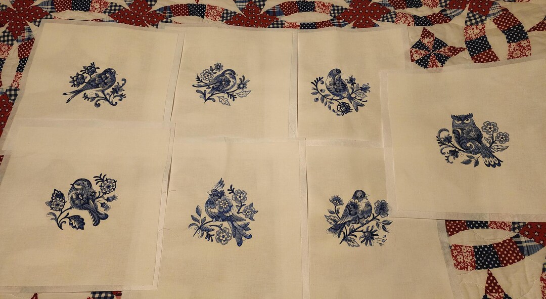Delft Blue Birds - Set of 7 Quilt Blocks - 10" by 10" - Order Set or ...