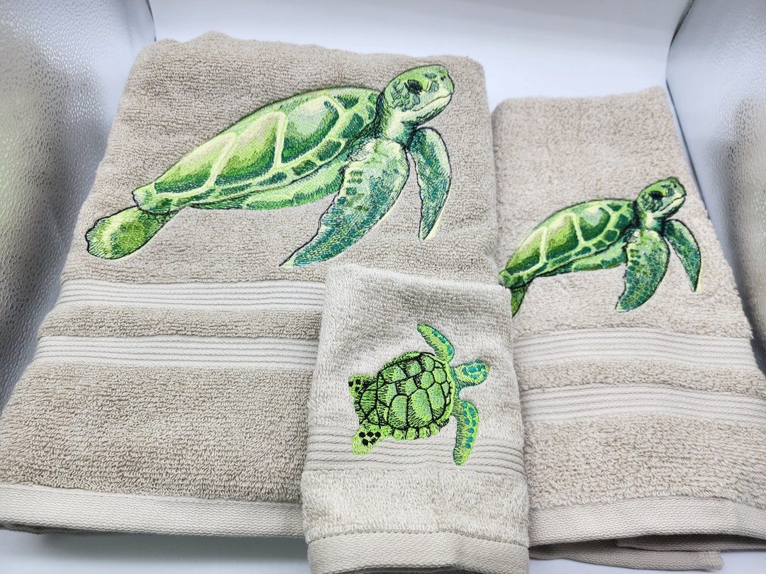 Sea Turtle - Embroidered Towels - Pick Color of Towel, Set or ...