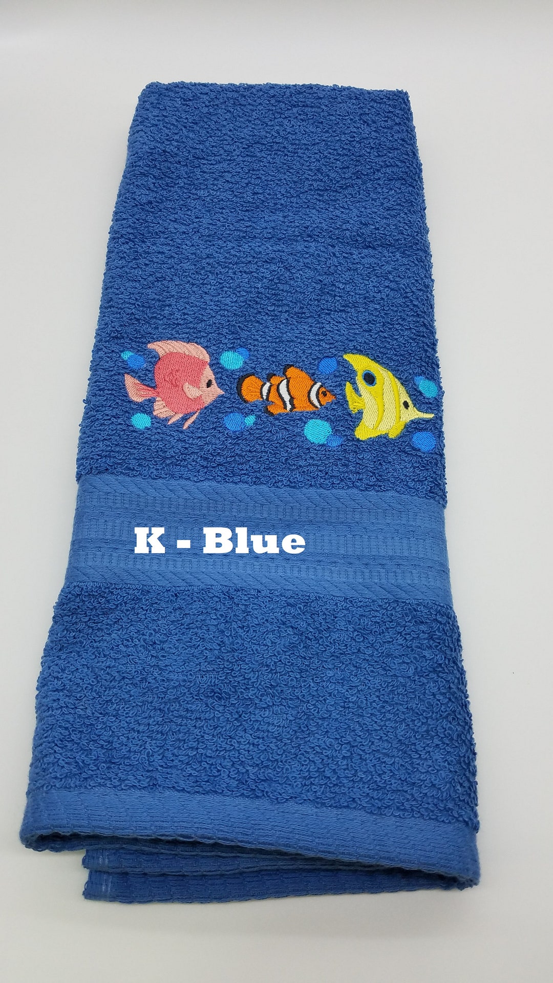 Colorful Fish Trio - Embroidered Hand Towels - Pick Color of Towel ...