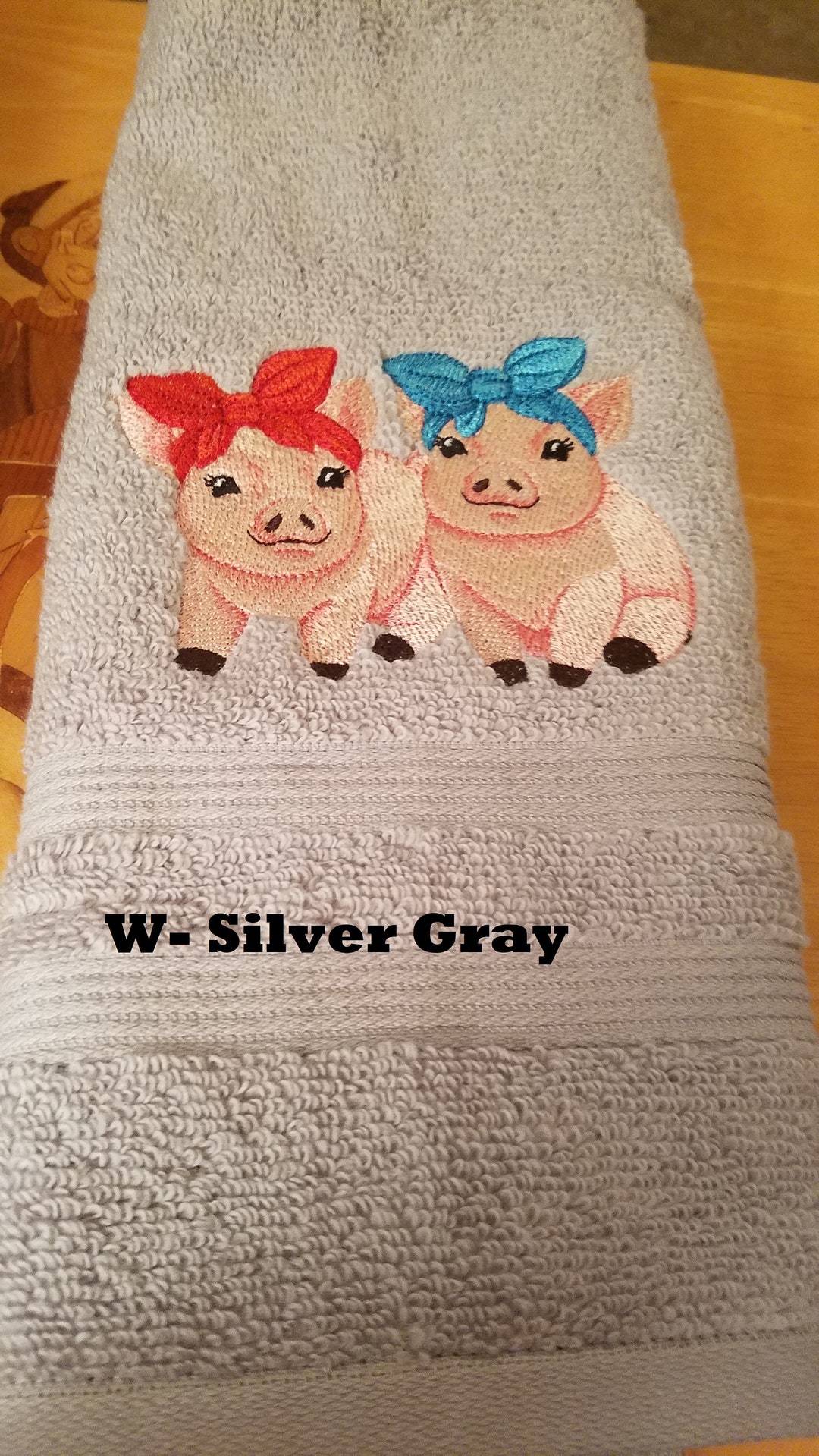 Two Adorable Pigs - Embroidered Hand Towel - Choose Towel Color - Order ...