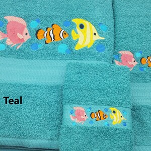 Colorful Fish Trio Embroidered Towels - Pick Size of Set & Towel Color ...