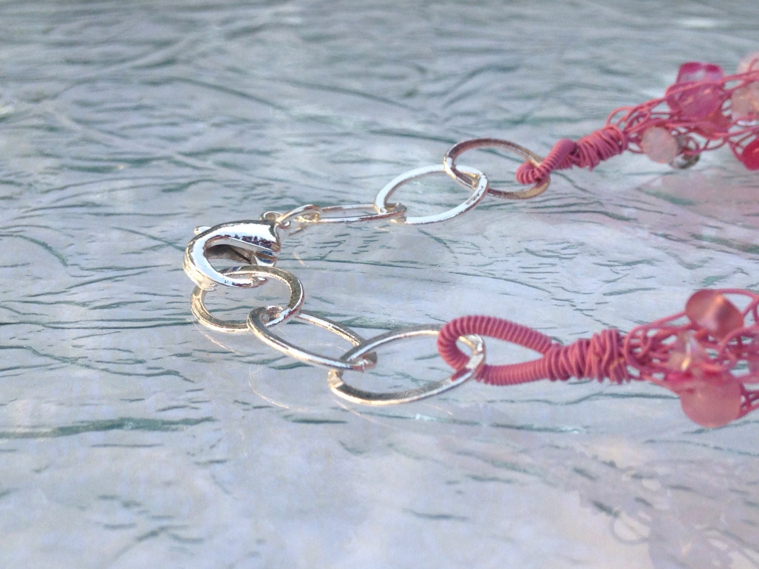 Pink Wire Crochet Necklace Multi Strand Pink Statement - Etsy