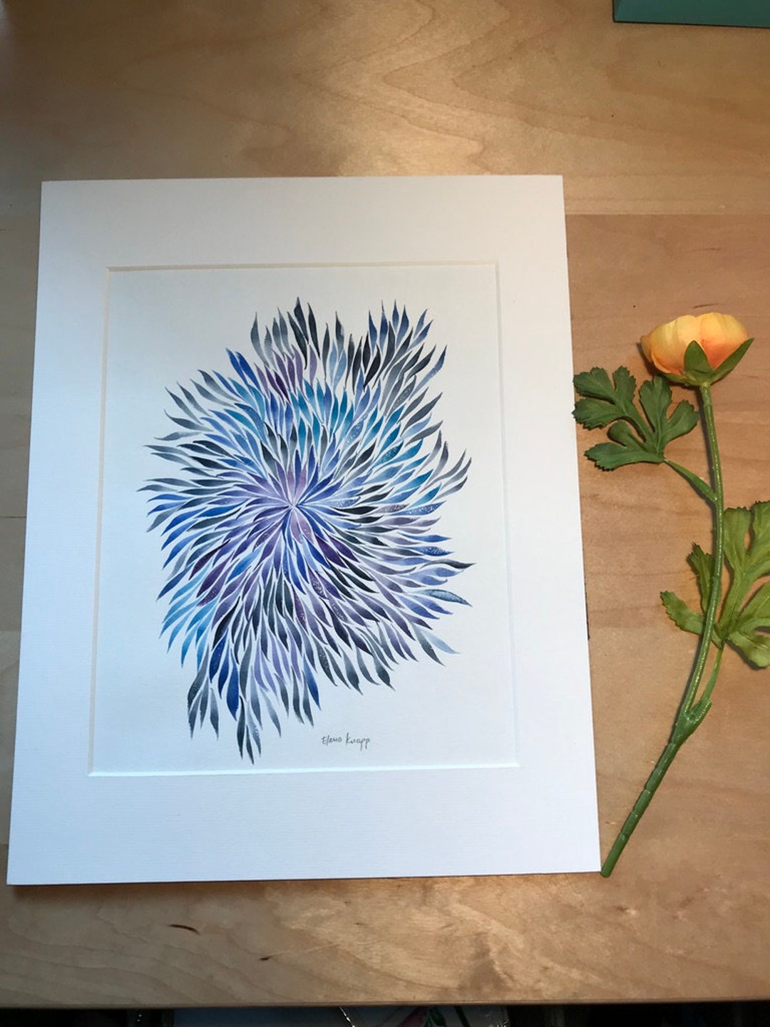 Blue Watercolor Zen Doodle - Etsy