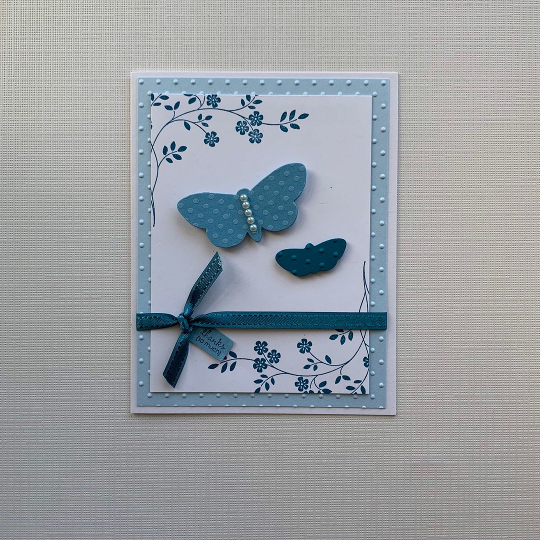 Blue Butterflies Blank Handmade Card - Etsy