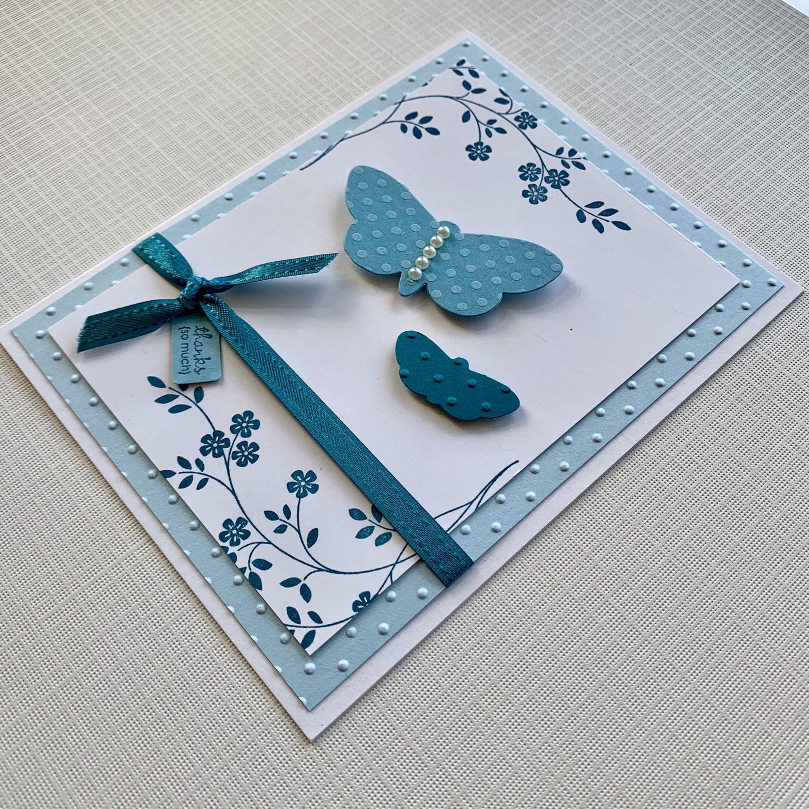 Blue Butterflies Blank Handmade Card - Etsy