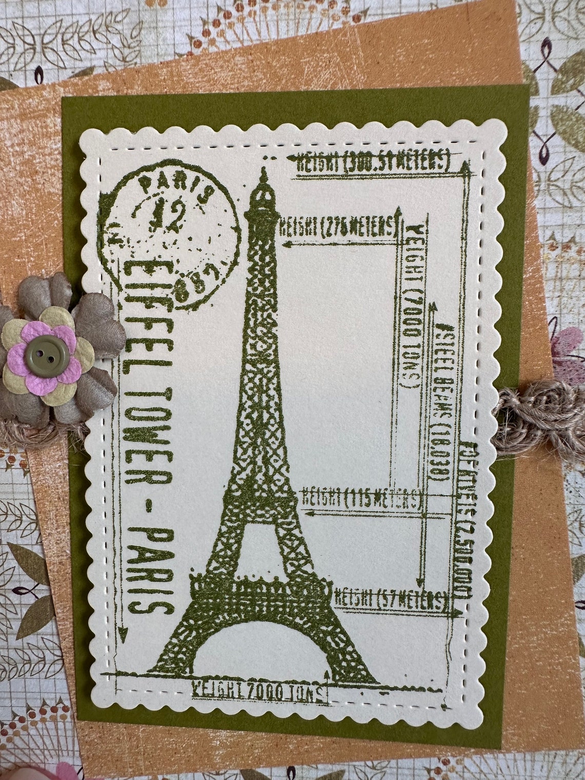 Eiffel Tower Postage Handmade Blank Greeting Card - Etsy