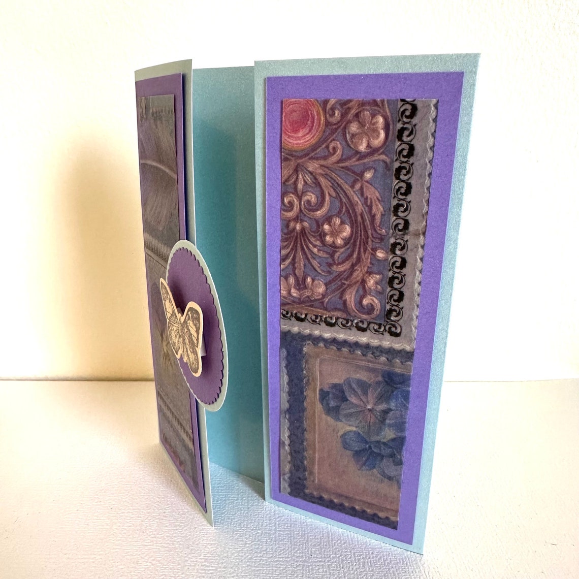 Purple and Blue Butterfly Gatefold Handmade Greeting Card Blank ...