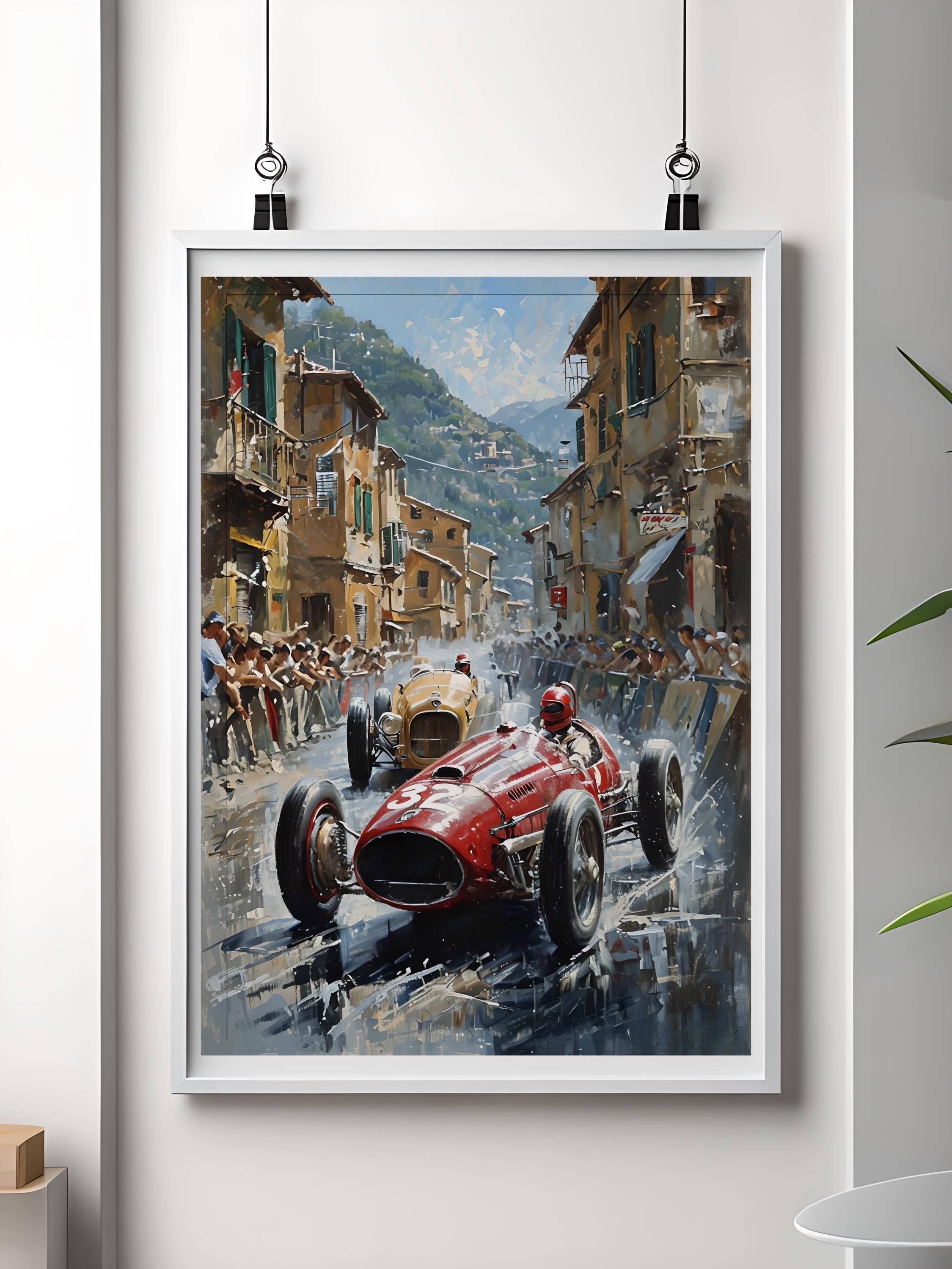 Retro F1 Poster Through Street, Vintage F1 Print for Classical Car ...